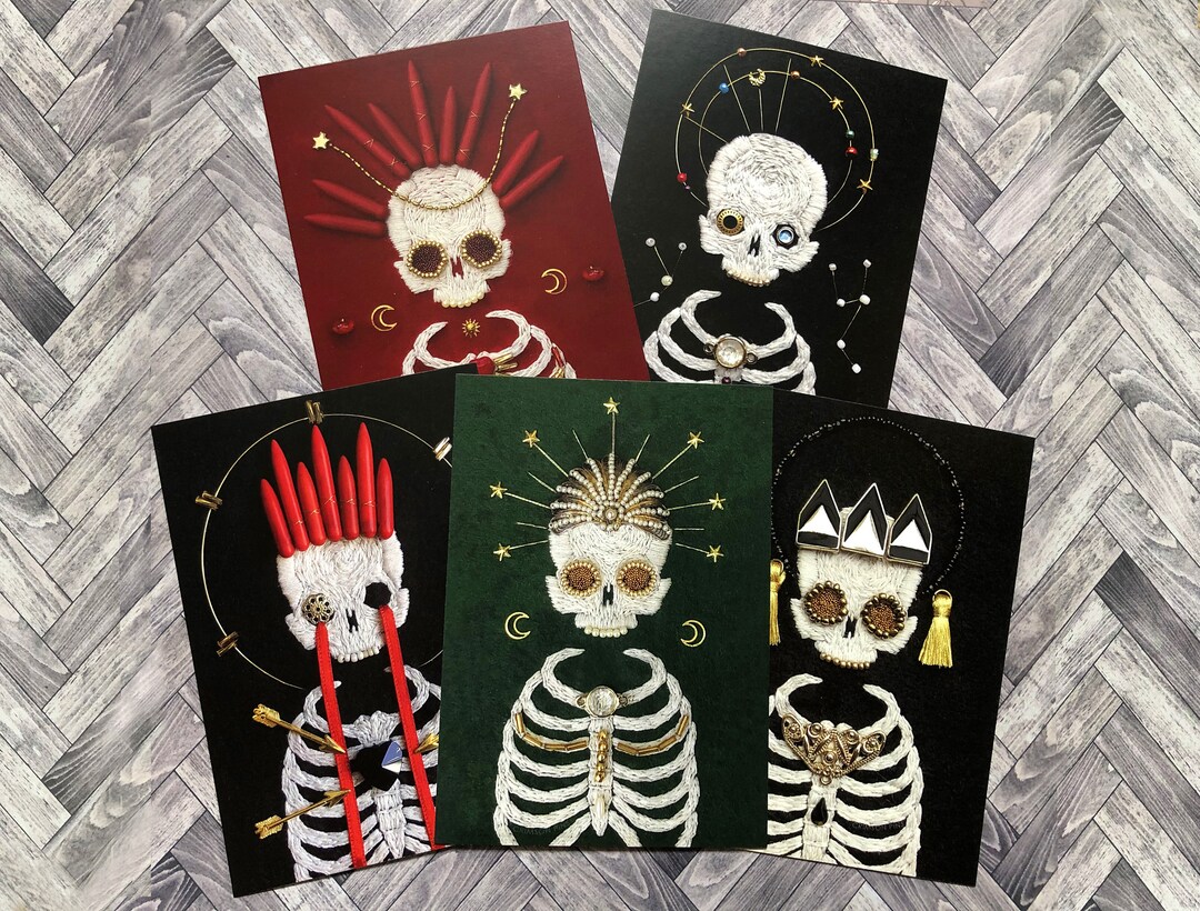 Skeleton Postcard Prints - Set of 5 Set Bewitching - Etsy