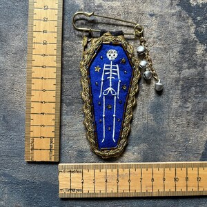 Blue Skeleton Embroidery Pin Brooch With Bells & Arrow Charm - Etsy
