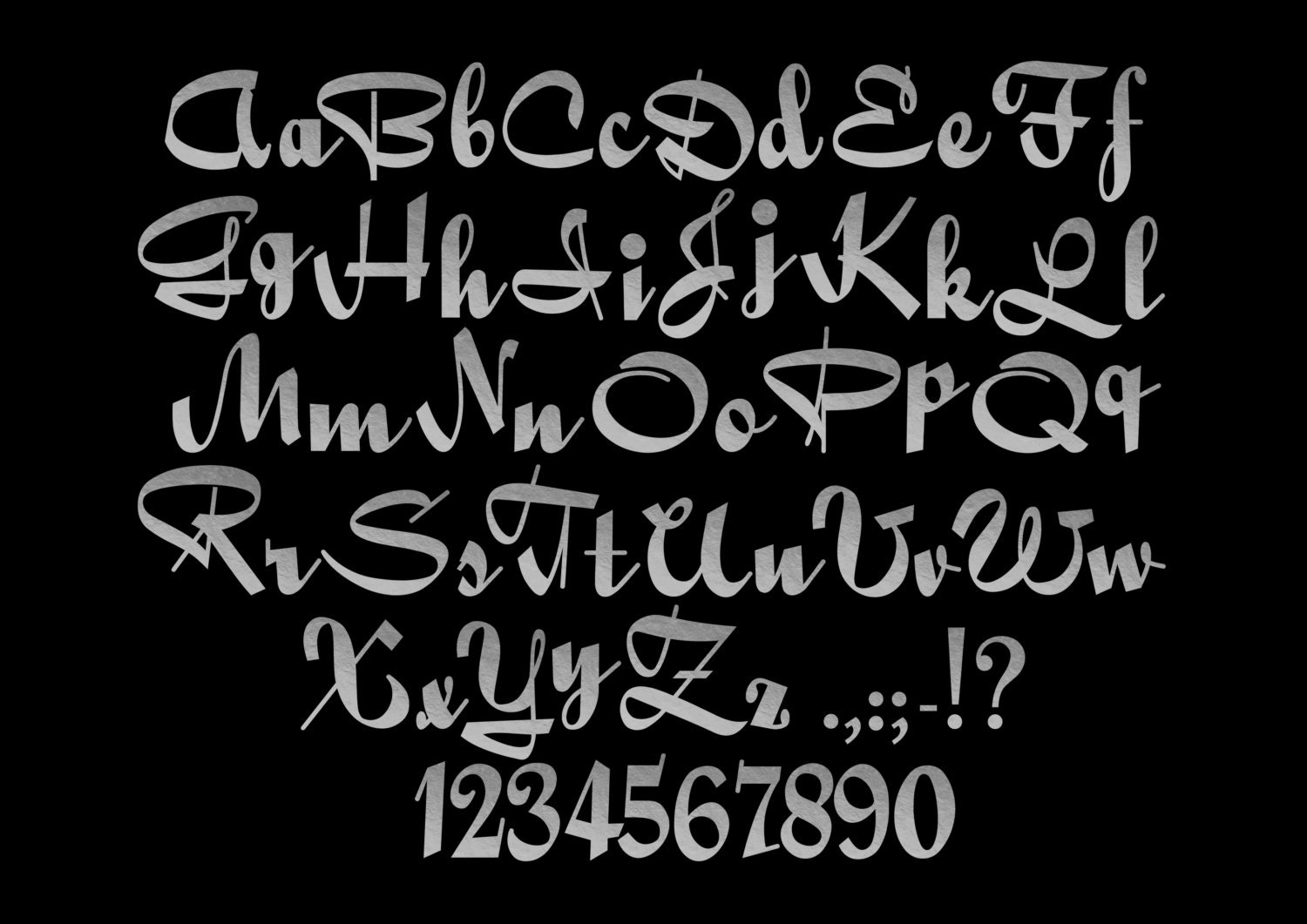 Silver Foil Calligraphy Alphabet Clip Art Letters Font Silver | Etsy