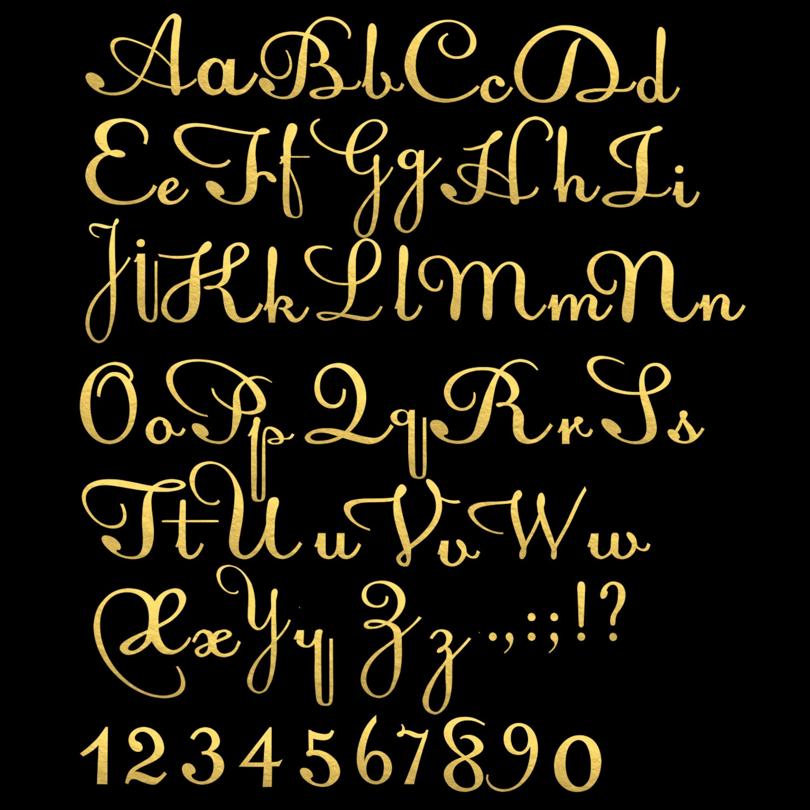 Gold Foil Handwritten Alphabet Clipart Gold Foil Letters Gold Foil Font ...
