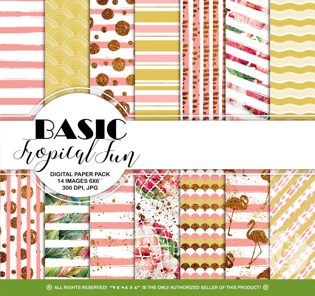 BASIC Tropical Fun Digital Paper Pack Aloha Hawaii Kit - Etsy