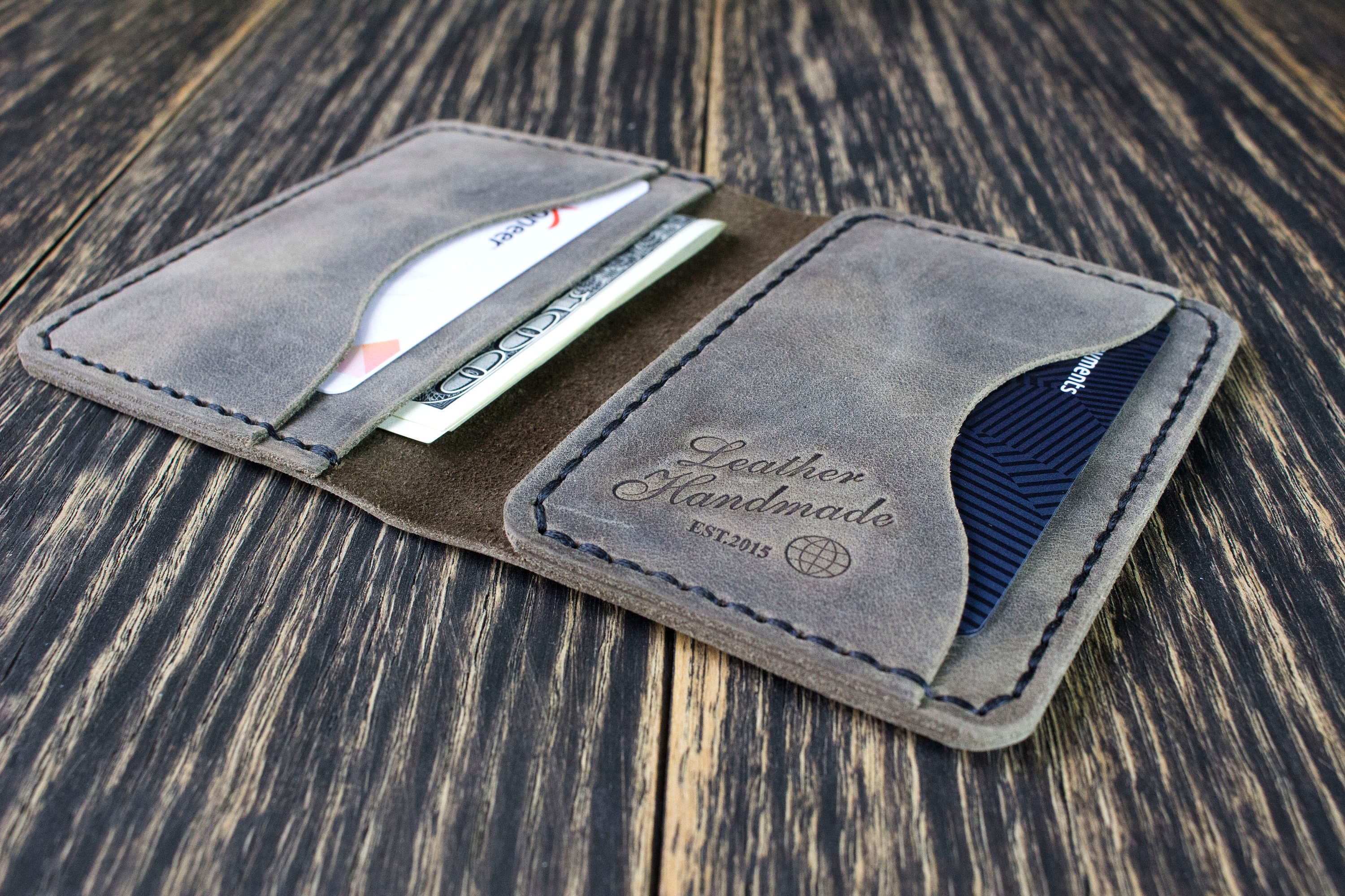 Minimalist Wallet Slim Leather Wallet Business Card Holder | Etsy