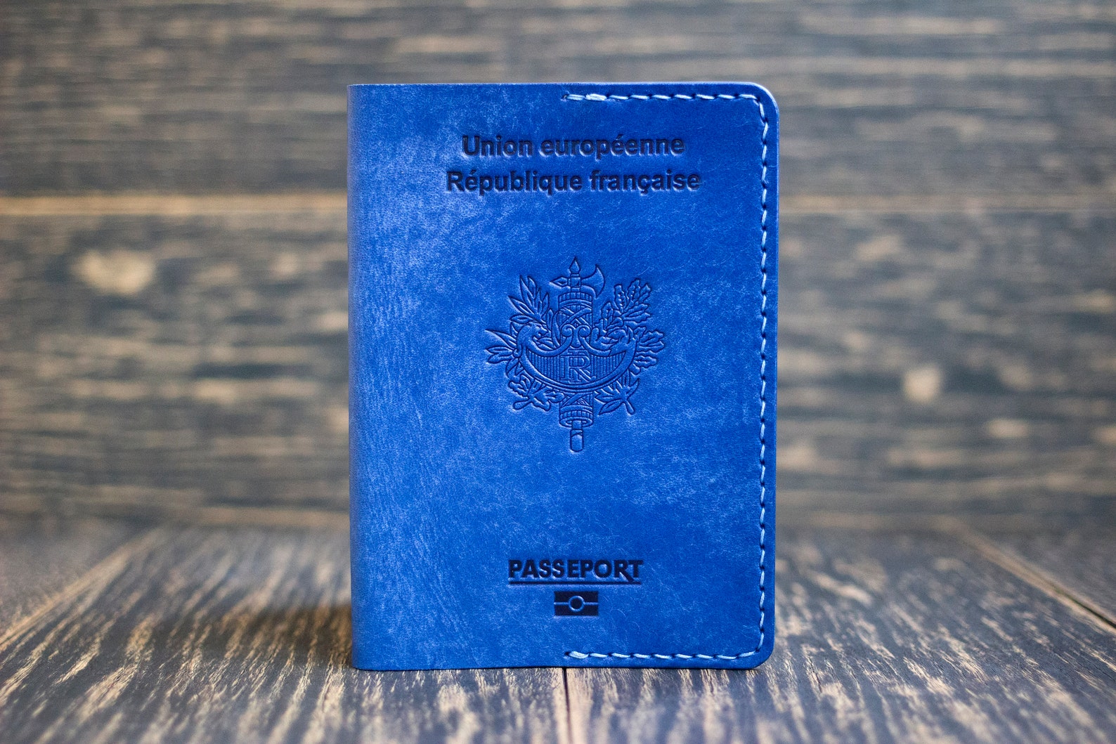 Leather Passport Cover With France Emblem, Leather Passport Holder ...