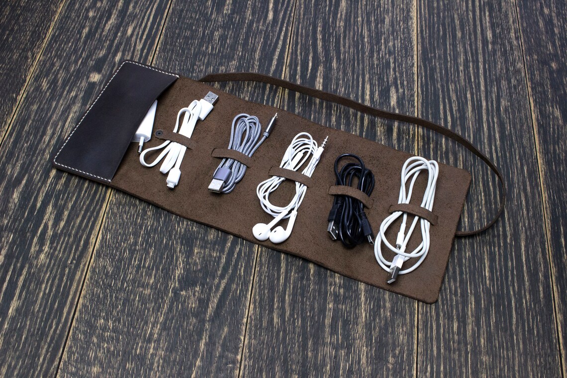 Leather Cable Holder for 5 Cables, Cable Organizer, Cord Organizer ...