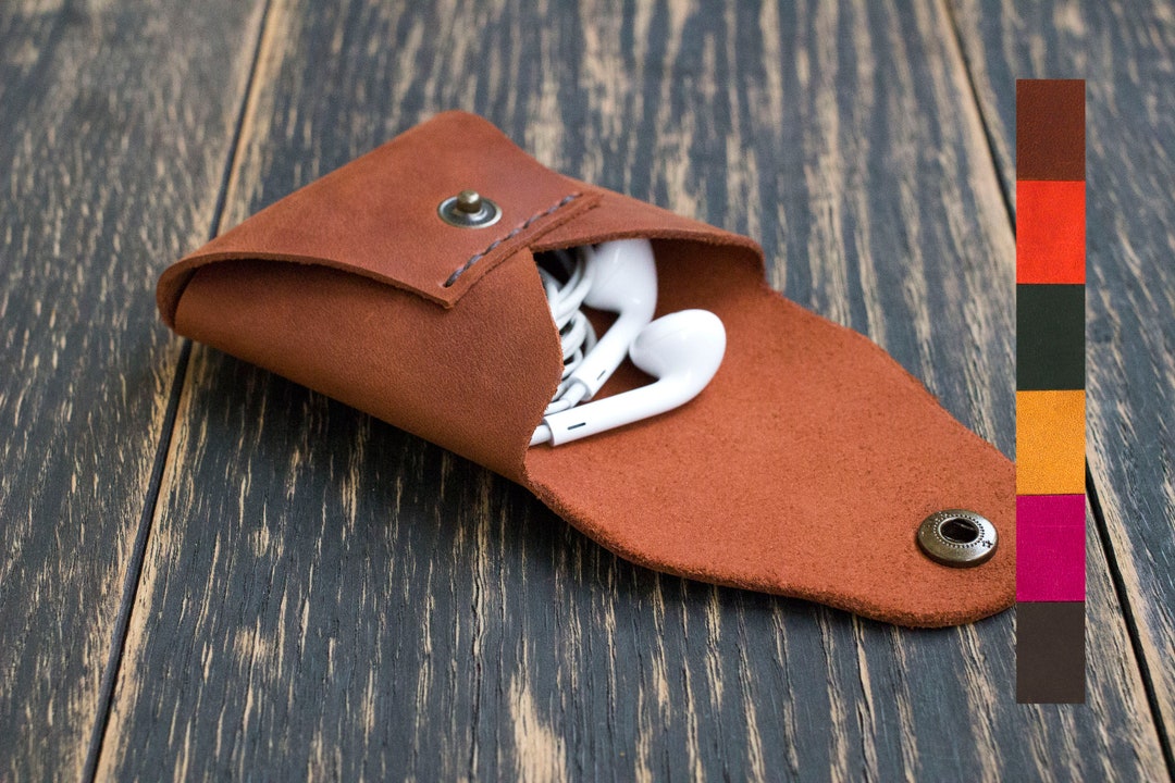 Leather Earphone Case, Engraved Headphone Case, Cable Organizer ...