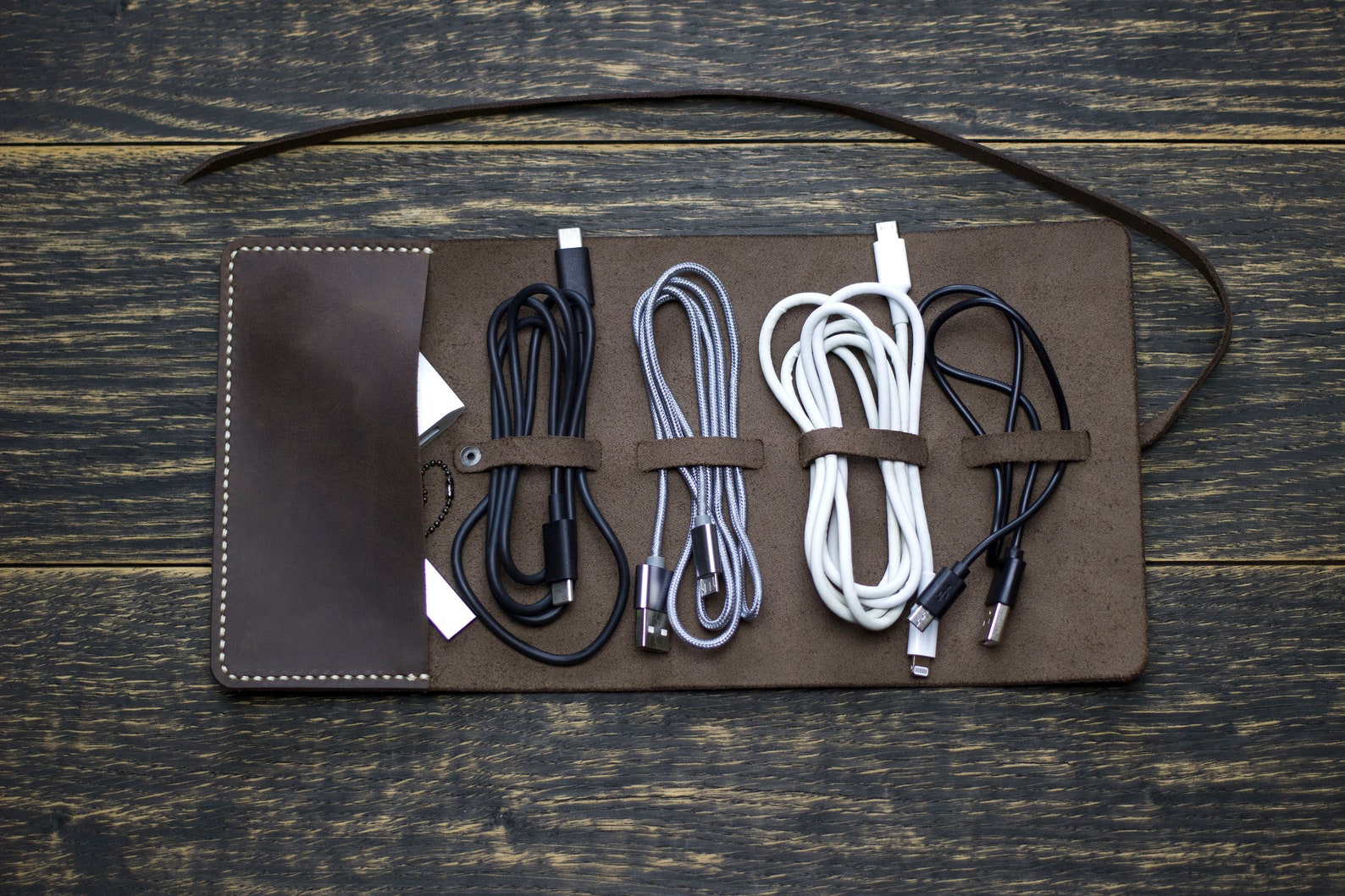 Leather Cord Organizer Wrap Holder Cable Bag Roll Holder - Etsy