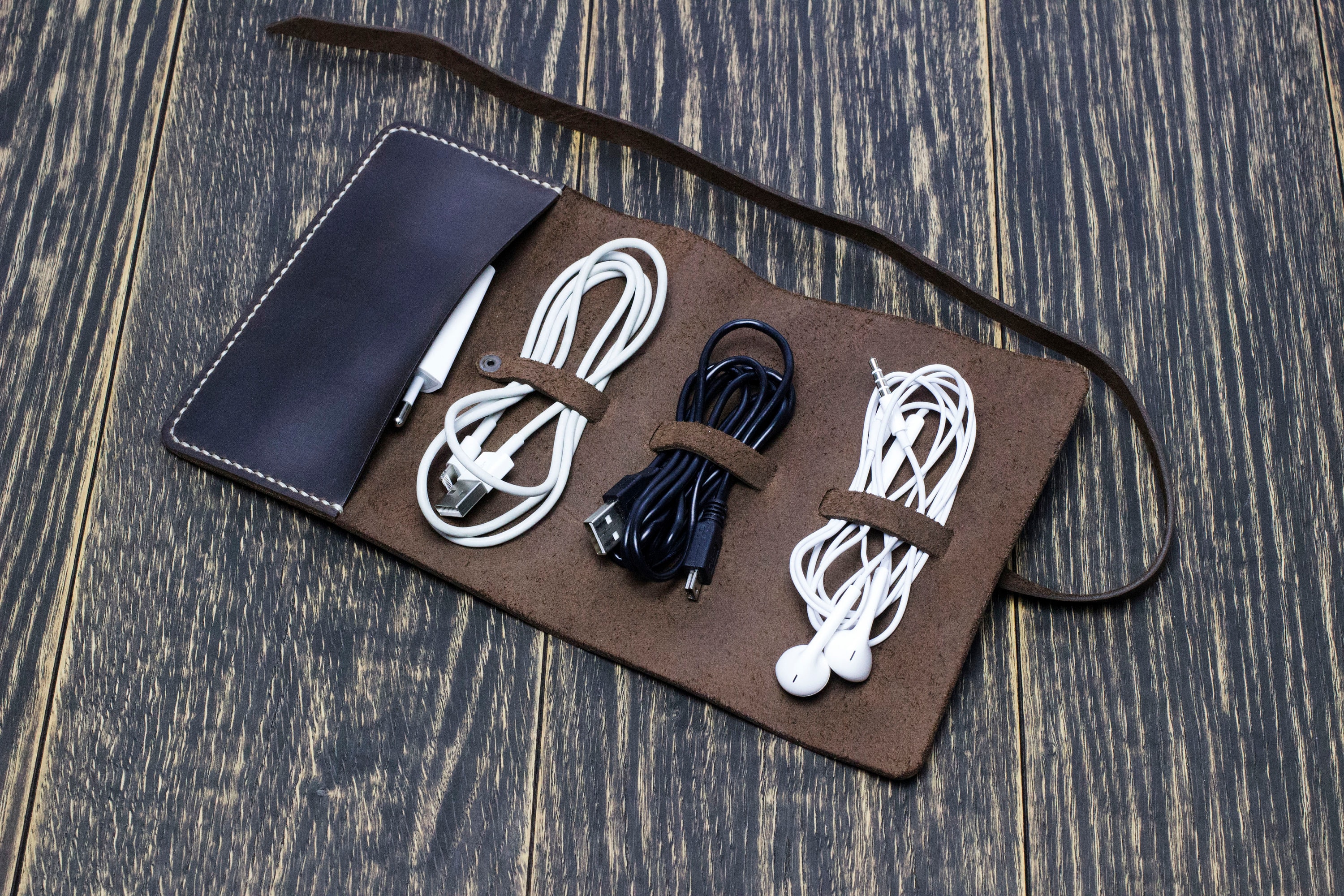 Cord Organizer for 3 Cables Cable Organizer Leather Case Pouch | Etsy