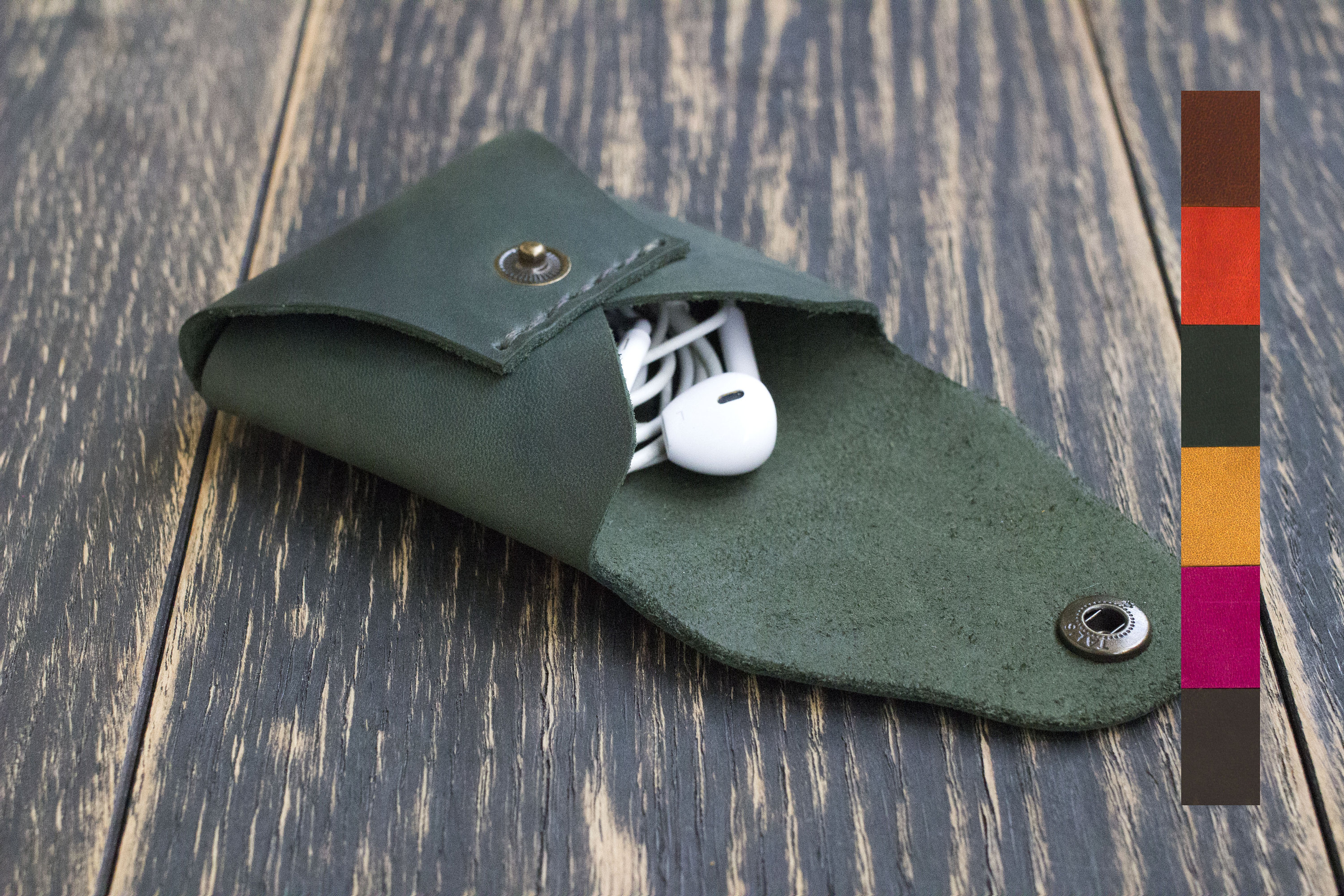 Leather Earphone Case – Engraved Headphone Holder, Cable Organizer ...