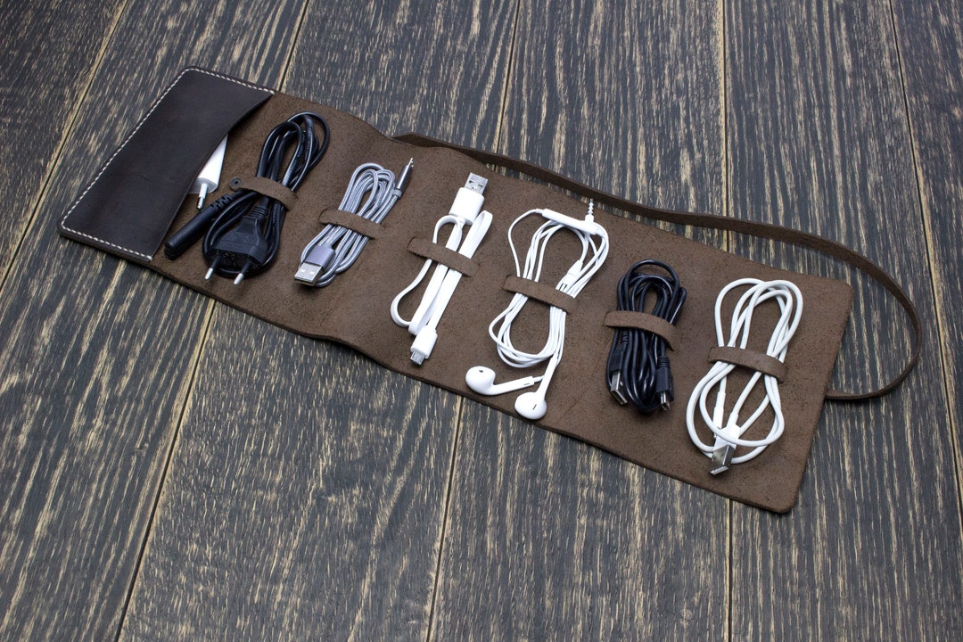 Cable Organizer for 6 Cables Cord Organizer Leather Case Pouch for Cord ...