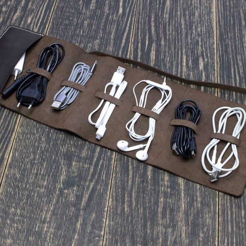 Cable Organizer for 6 Cables Cord Organizer Leather Case Pouch - Etsy
