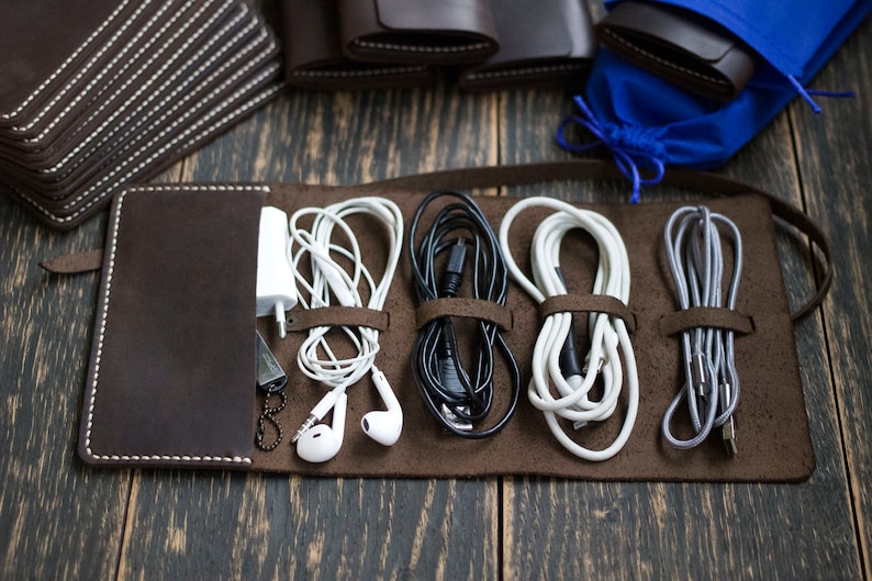 Leather Cord Organizer Wrap Holder Cable Bag Roll Holder - Etsy