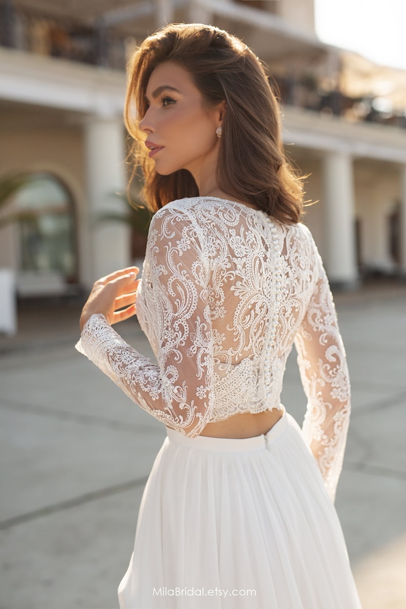 Robe de mariée LORELEI crop top et jupe en mousseline de soie | Etsy