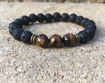 8mm Volcanic Lava Rock Bracelet Beaded Bracelet Men's | Etsy