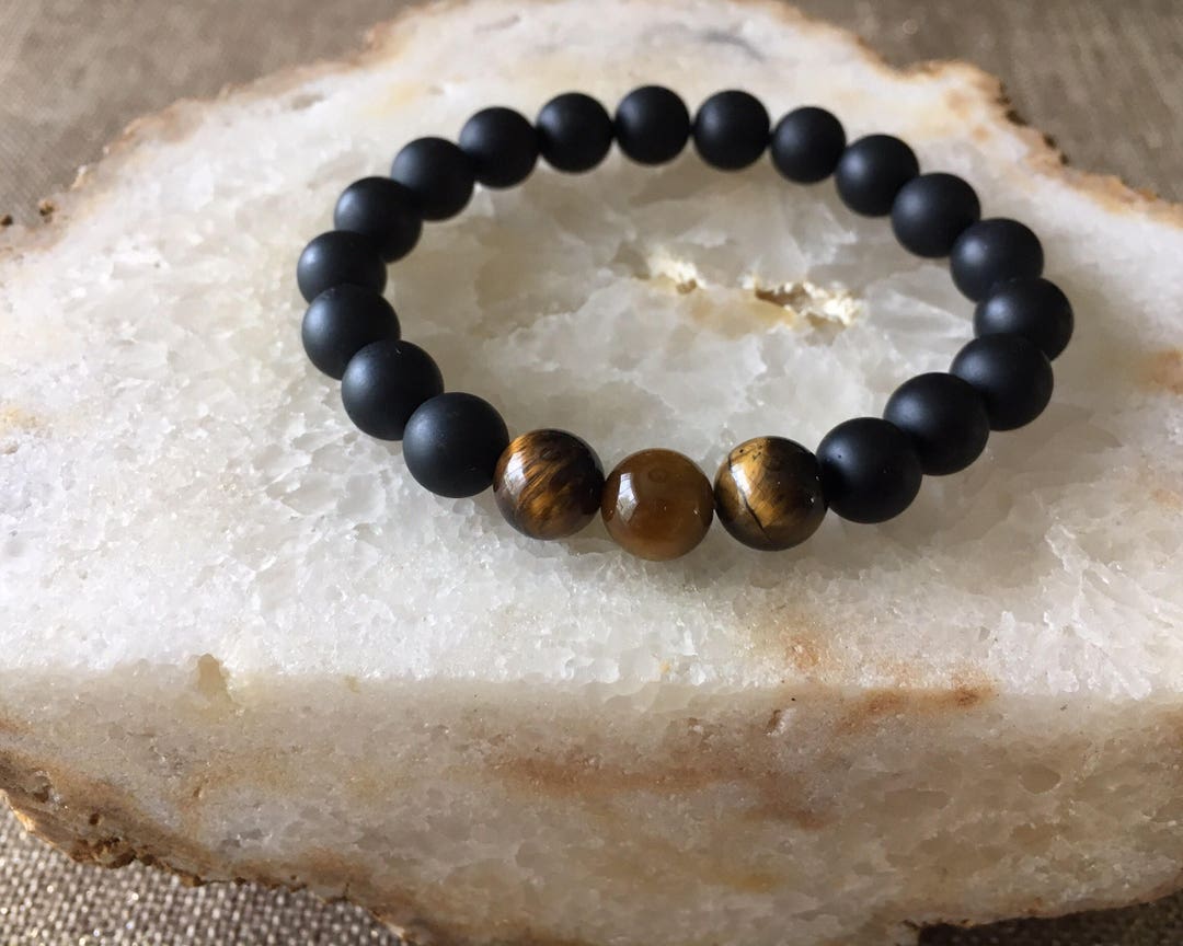 8mm Matte Black Onyx Bracelet With Tiger Eye Beads – Natural Gemstone ...