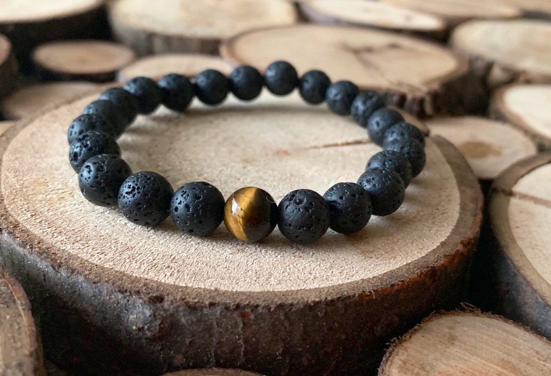 8mm Volcanic Lava Rock Bracelet, Beaded Bracelet, Men's Bracelet, Tiger ...