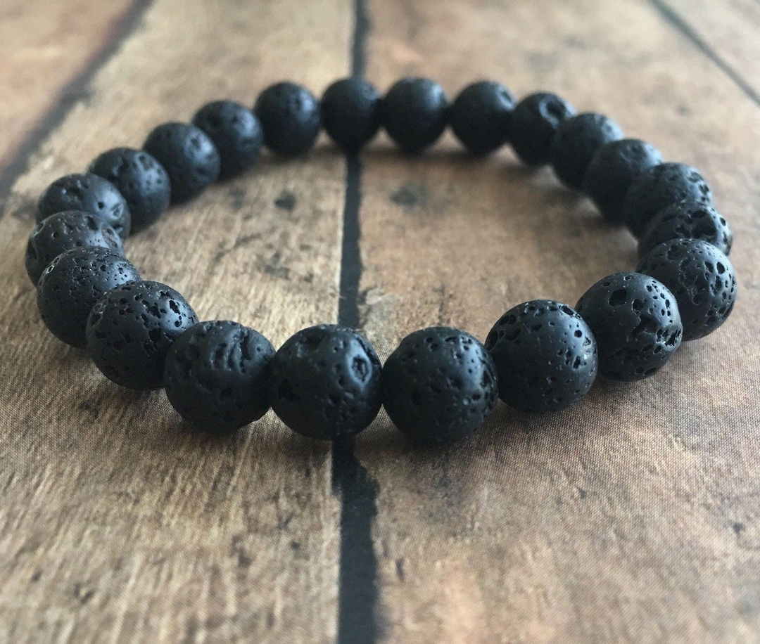 8mm Natural Black Lava Rock Bracelet – Volcanic Gemstone Jewelry ...