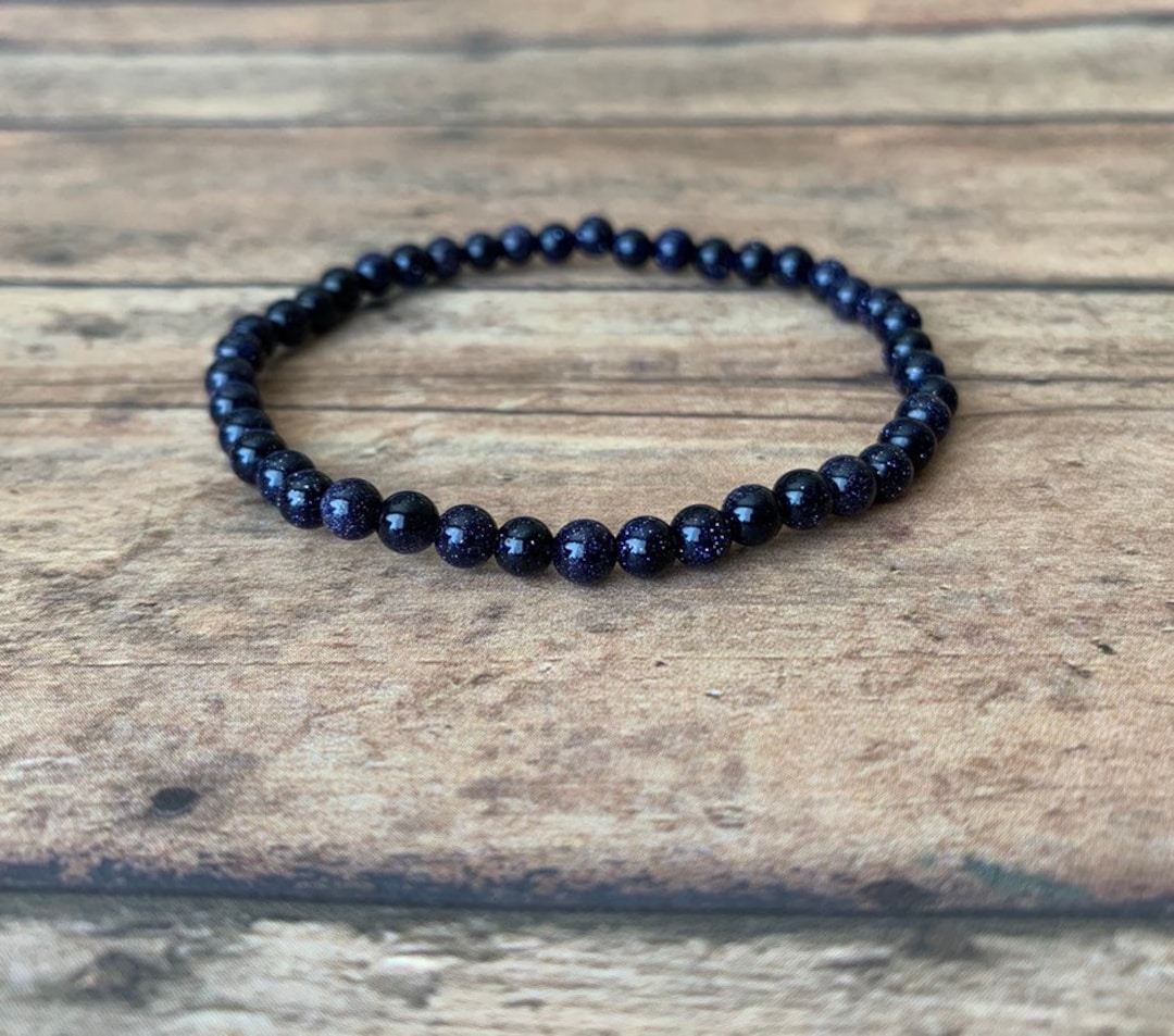 Handmade Blue Sandstone Bracelet – 6mm Glittering Semiprecious Stone ...