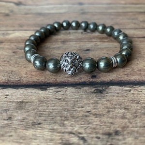 8mm Genuine Pyrite Bracelet, Pyrite Lion Bracelet, Mens Bracelet ...