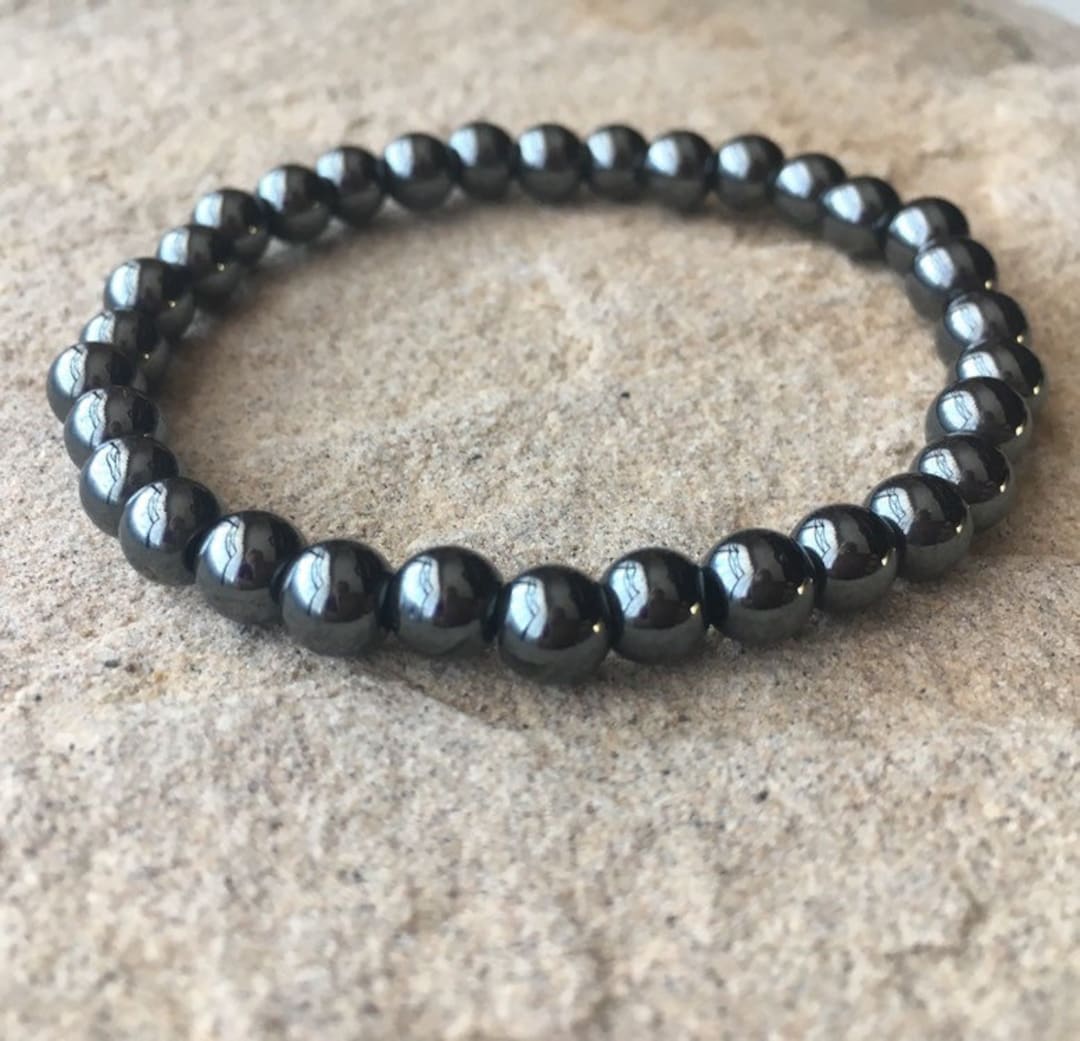 6mm Genuine Black Silver Hematite Bracelet, Men's Bracelet, Women's ...