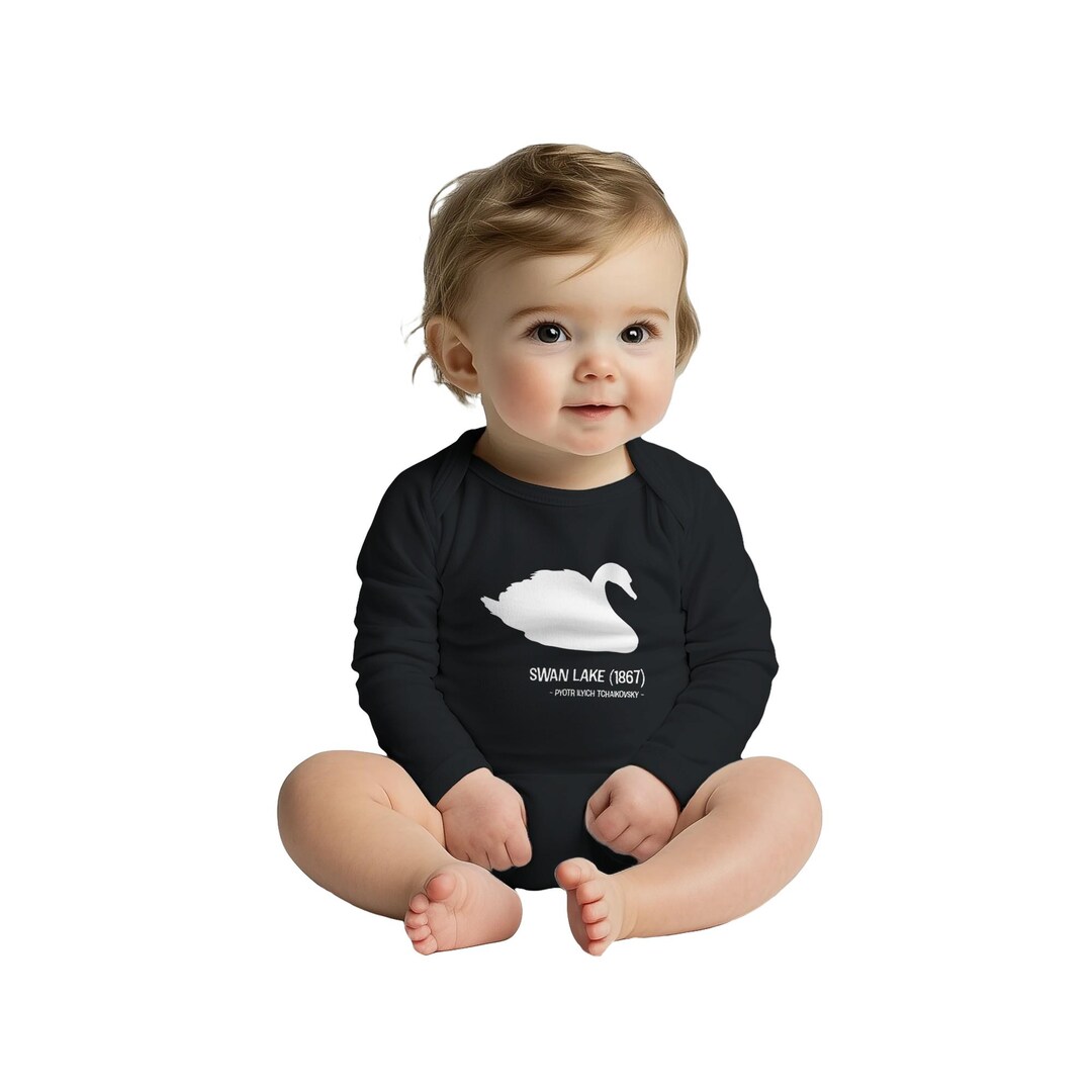 Swan Lake Baby Onesie - Tchaikovsky Classic Black Long Sleeve Bodysuit ...
