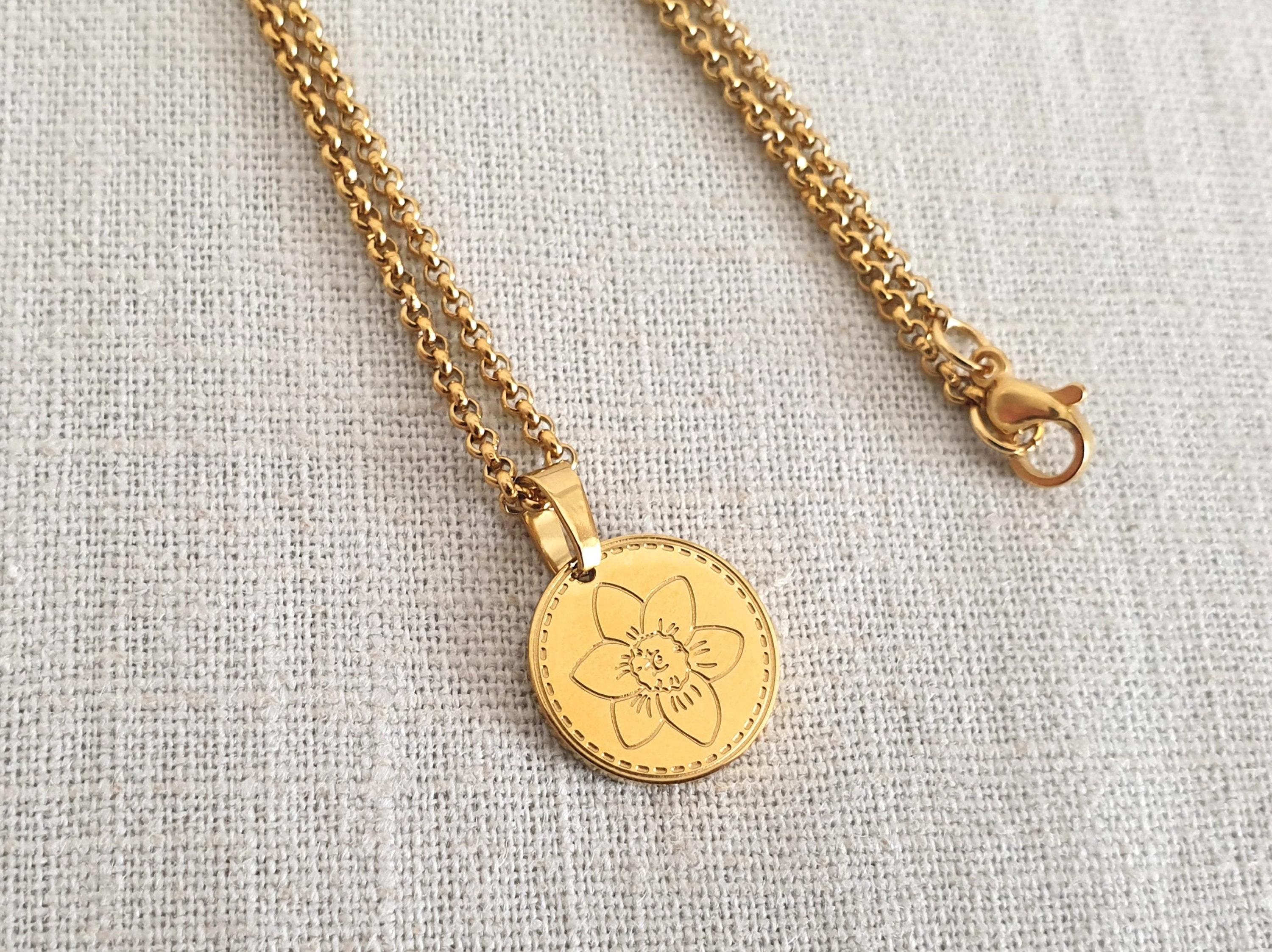 Monatsblume - Geburtsblume Halskette Edelstahl mit Glückwunschkarte und ...