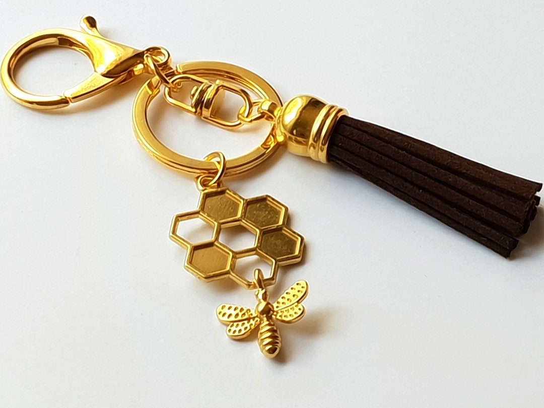 Bee Keychain Honeycomb With Bee Dark Brown Gold, Bag Pendant - Etsy