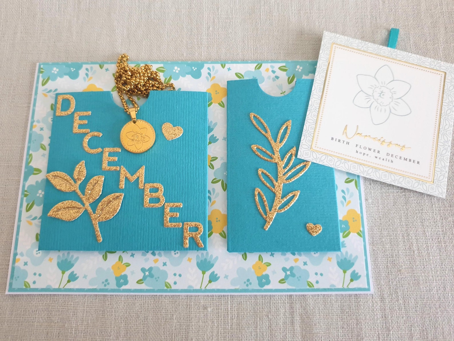 Monatsblume - Geburtsblume Halskette Edelstahl mit Glückwunschkarte und ...