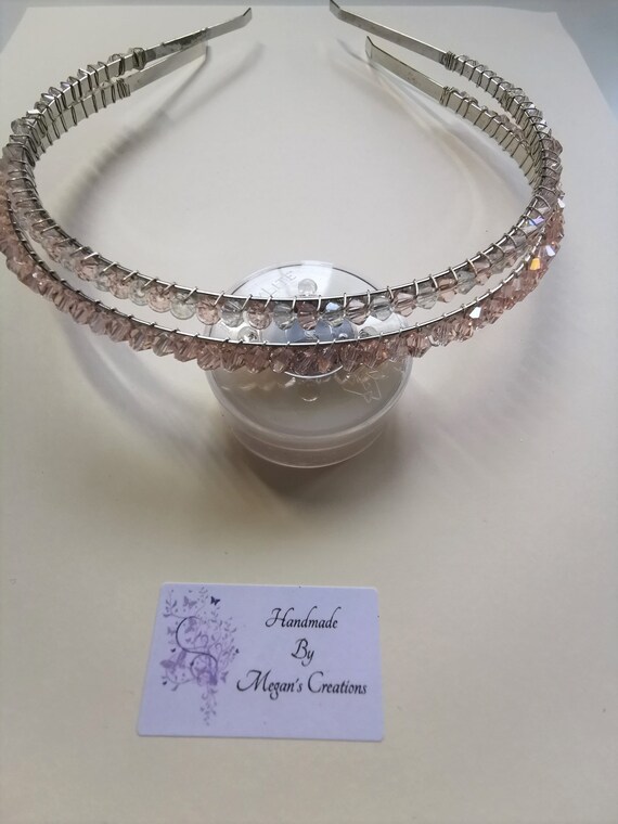 Pale Pink or Pale Pink and Clear Glass Beaded Headband Pale - Etsy