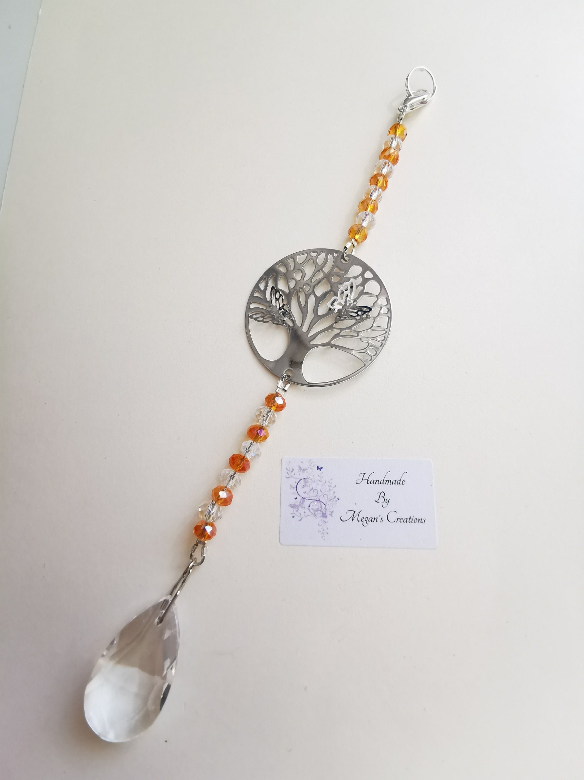 Split long glass beaded suncatcher with a silver coloured 3d | Etsy