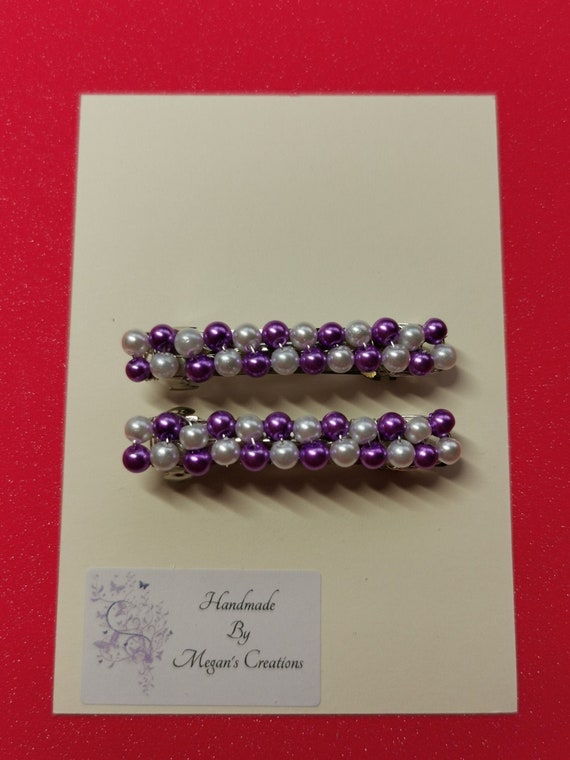 Purple and White Pearl Beaded Hair Clip. Purple and White - Etsy