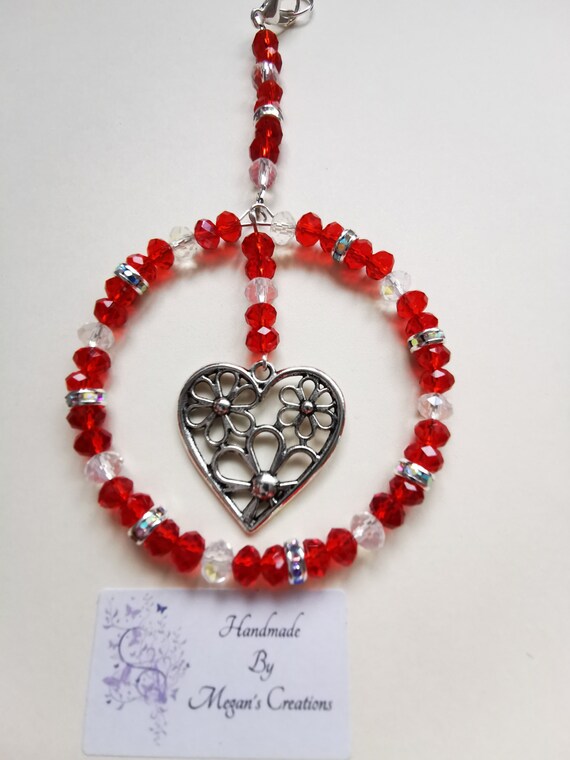 Herz-Themen-Suncatcher mit Glasperlen mit einem silberfarbenen | Etsy