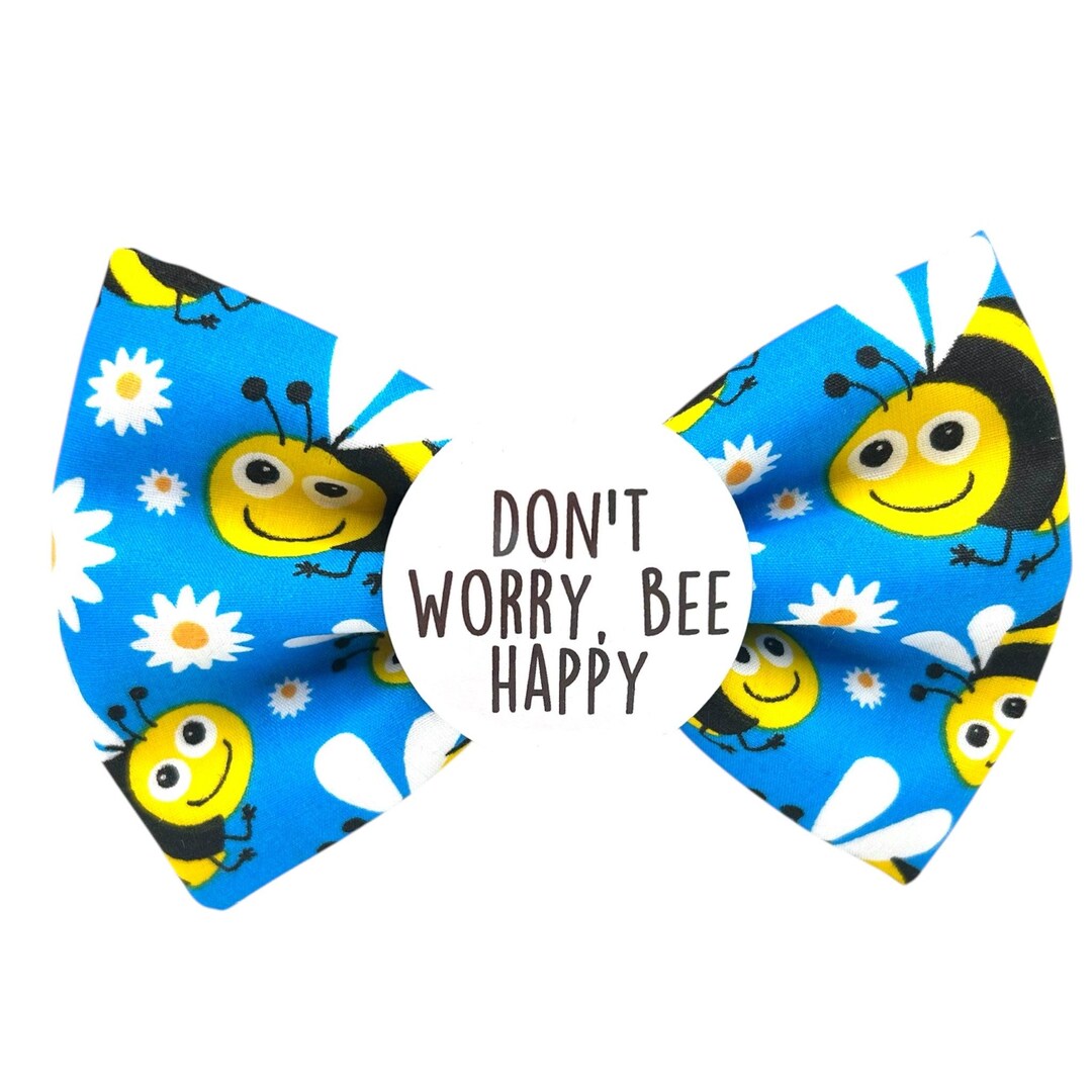 Bee Happy Badge Bow® - Cute Bumblebee Pet Bow Tie - Sky Blue Sailor Bow ...