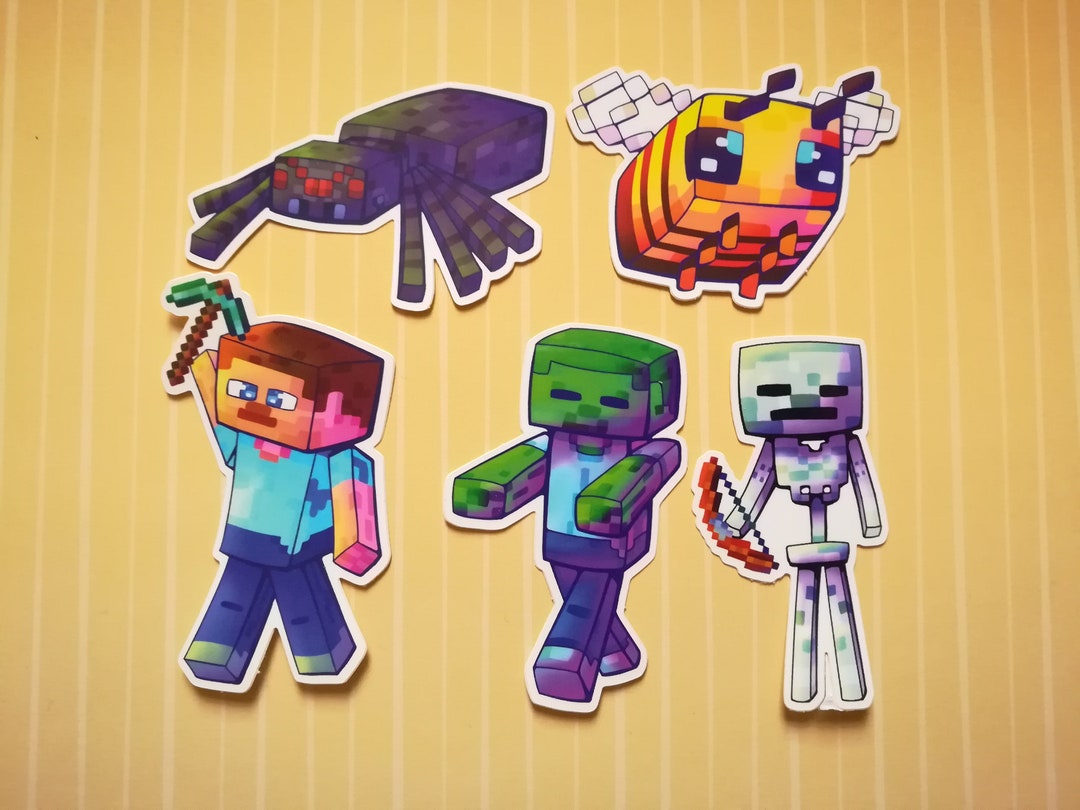 Minecraft Vinyl Stickers 2: Steve, Bee, Spider, Zombie and Skeleton - Etsy