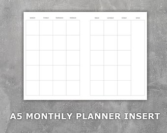 Monthly Planner Printable Insert A5 Size Undated - Month on 2 Pages - Etsy
