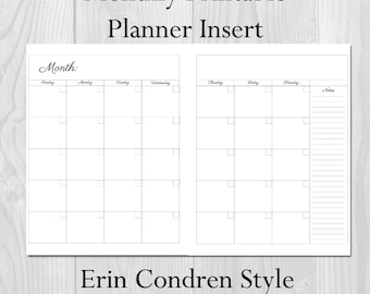 Monthly Planner Printable Insert Erin Condren Style Neutral Undated ...