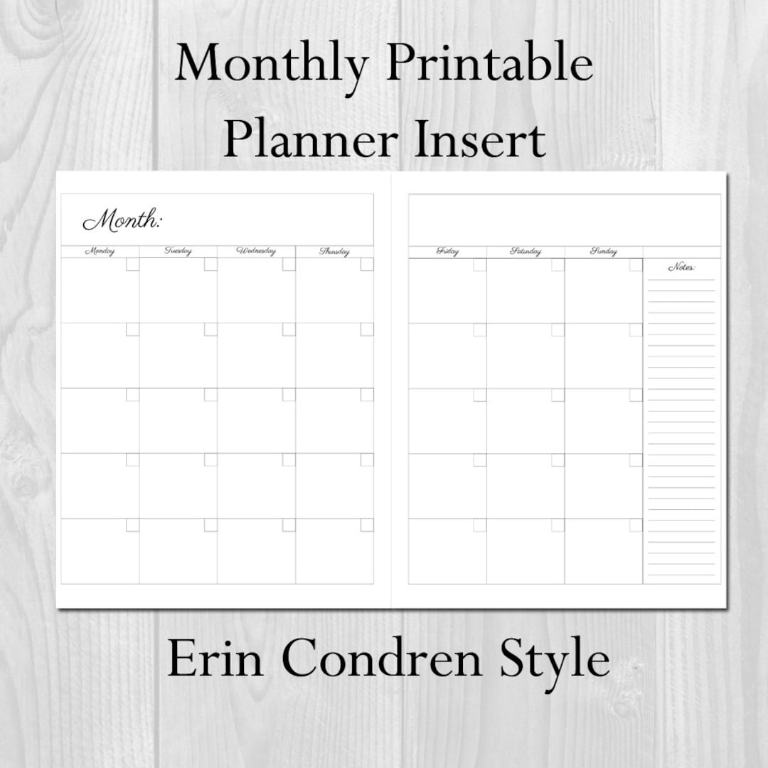 Monthly Planner Printable Insert Undated Monday Start - Erin Condren ...