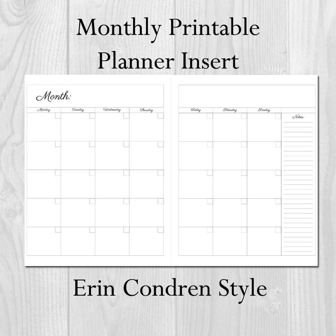 Monthly Planner Printable Insert Undated Monday Start Erin | Etsy