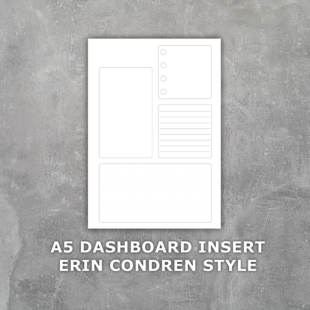 A5 Dashboard Insert Planner Page Printable Erin Condren Style Neutral ...