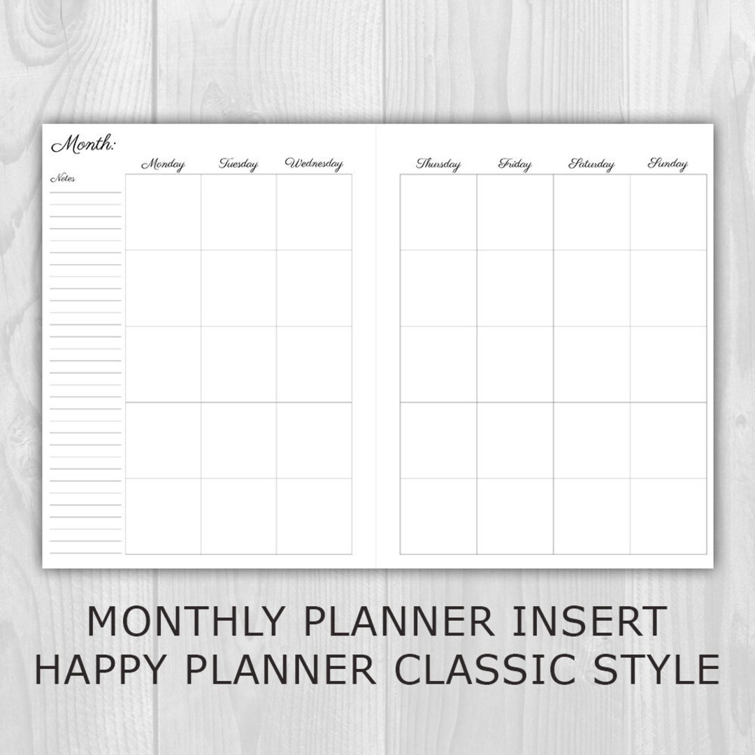 Monthly Planner Printable Happy Planner Classic Style - Undated Monday ...