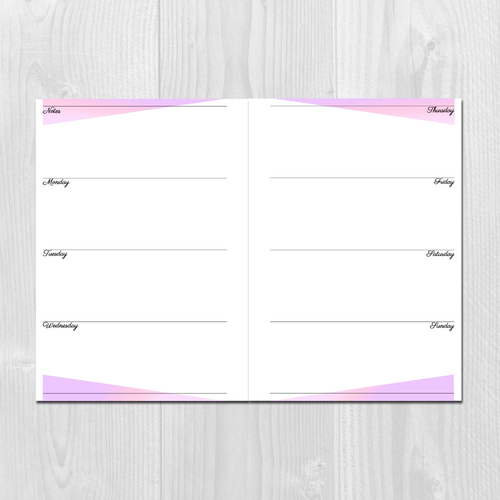 Weekly Planner Printable Horizontal Layout A5 Size Undated - Week on 2 ...