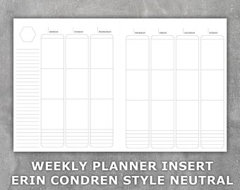 Weekly Planner Printable Erin Condren Style Undated Sunday | Etsy