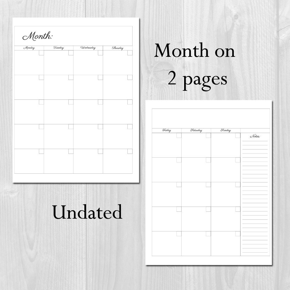 Monthly Planner Printable Insert Undated Monday Start - Erin Condren ...
