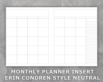 Monthly Planner Printable Insert Erin Condren Style Neutral Undated ...