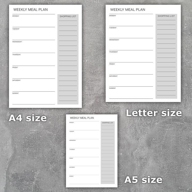 Printable Weekly Meal Plan - A4 / A5 / Letter Size - Etsy