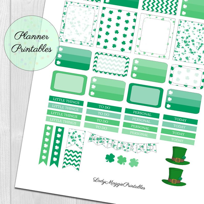 St. Patrick's Day Printable Planner Stickers March Erin Condren ...