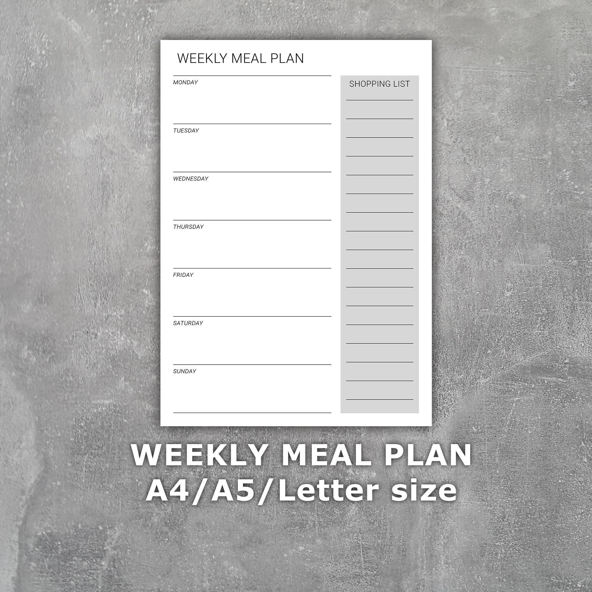 Printable Weekly Meal Plan A4 / A5 / Letter Size - Etsy