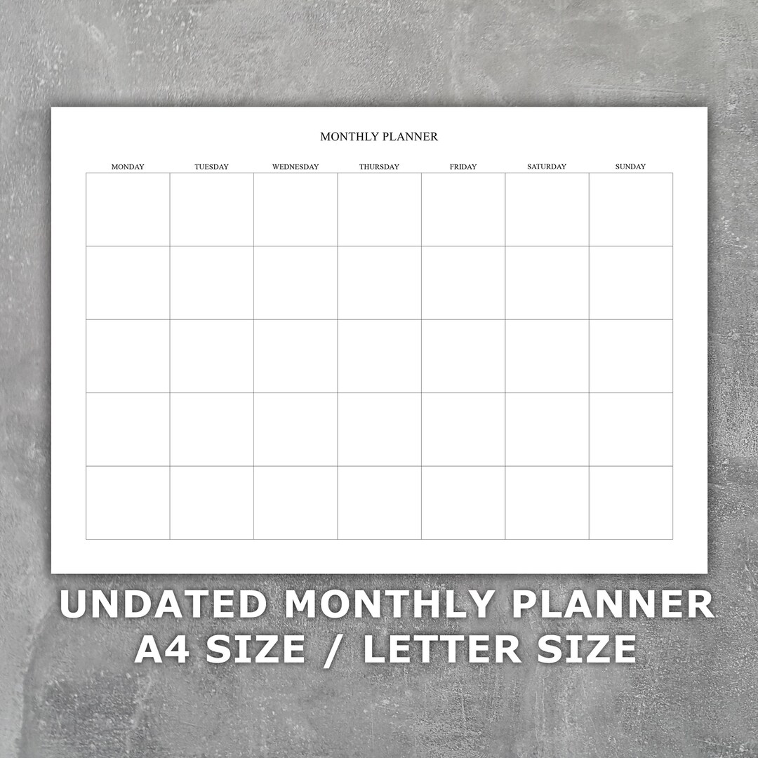 Undated Monthly Planner Printable | Monday and Sunday Start | A4 and ...