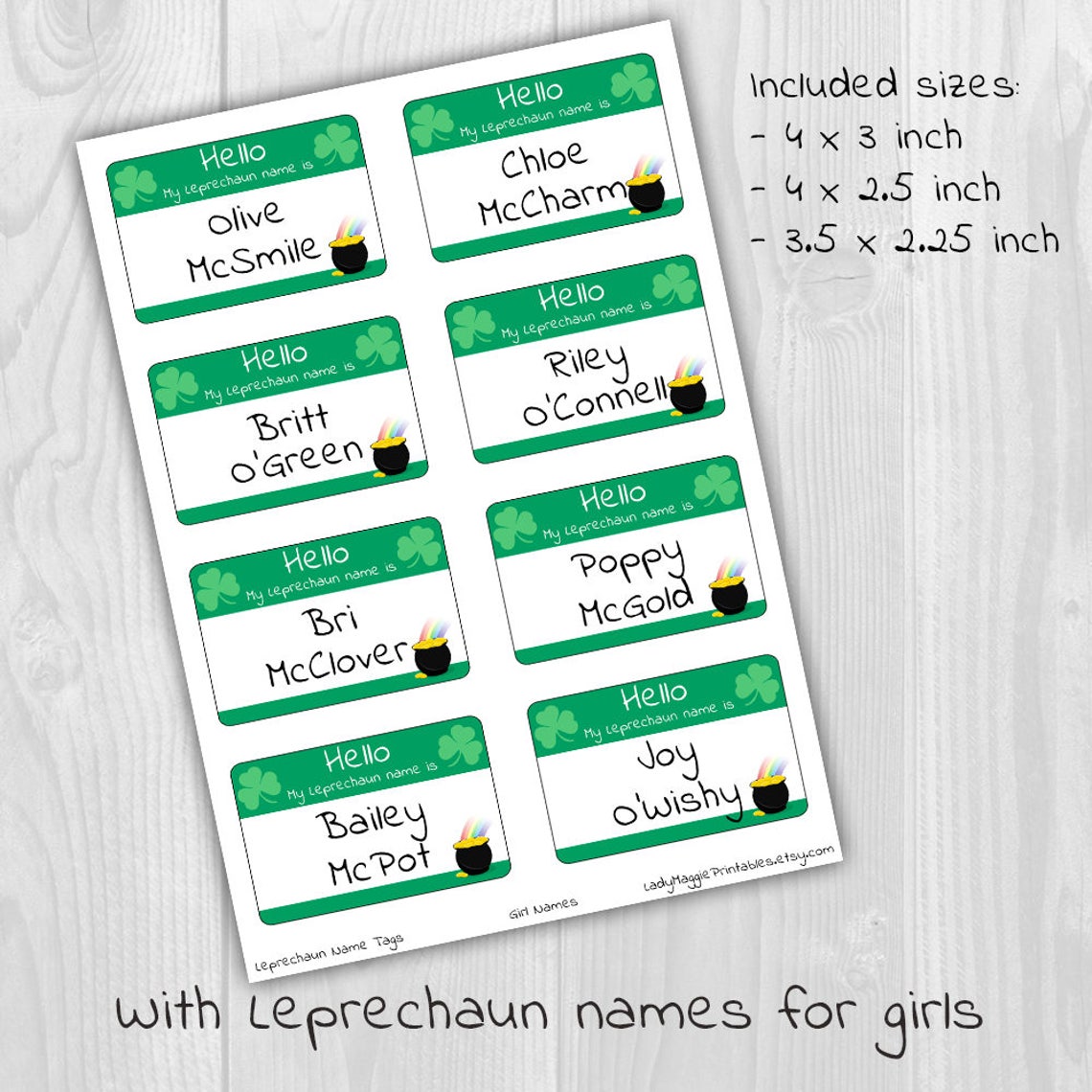 St Patrick's Day Leprechaun Name Tags Printable - Digital Downloadable ...