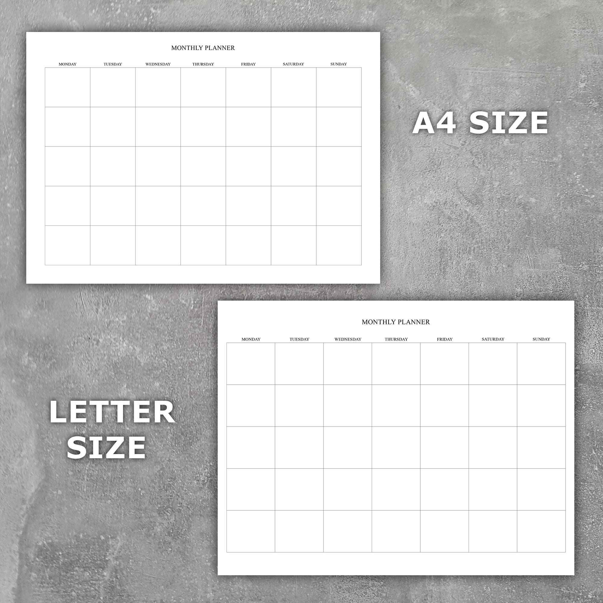 Undated Monthly Planner Printable | Monday and Sunday Start | A4 and ...