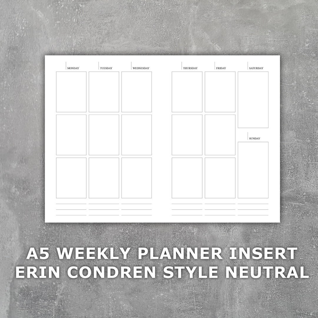 A5 Weekly Planner Printable Erin Condren Style Neutral Undated Monday ...